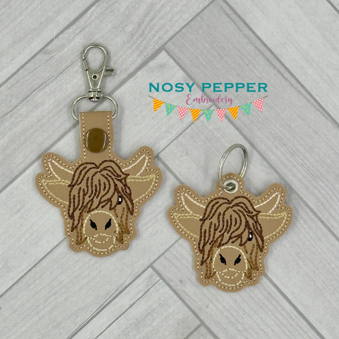 Highland Cow Snap Tab Embroidery File, Key Fob (digital Download) - Etsy