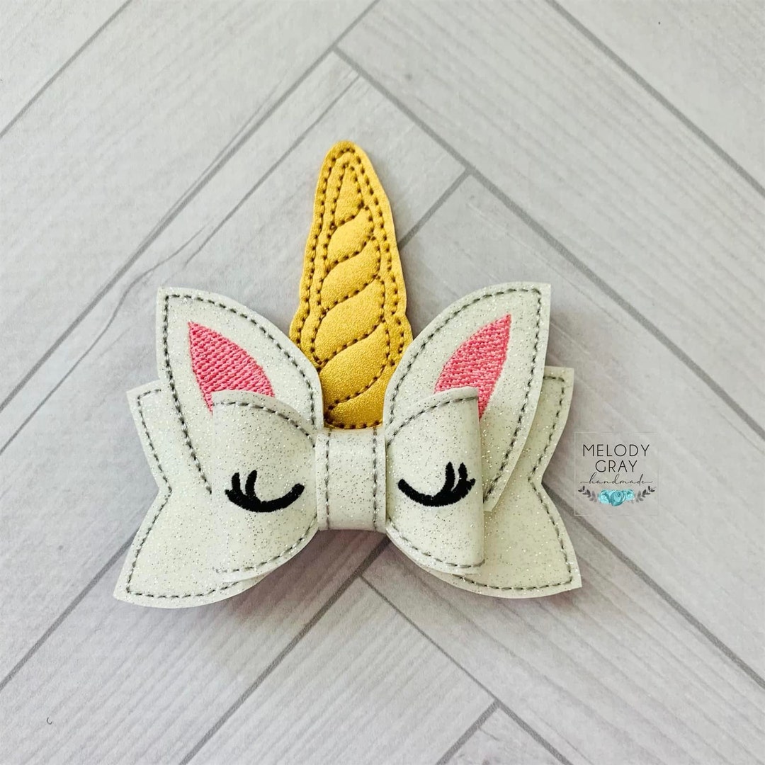 Unicorn ITH Bow Embroidery Design (includes 2 Versions and 2 Hoop Sizes ...