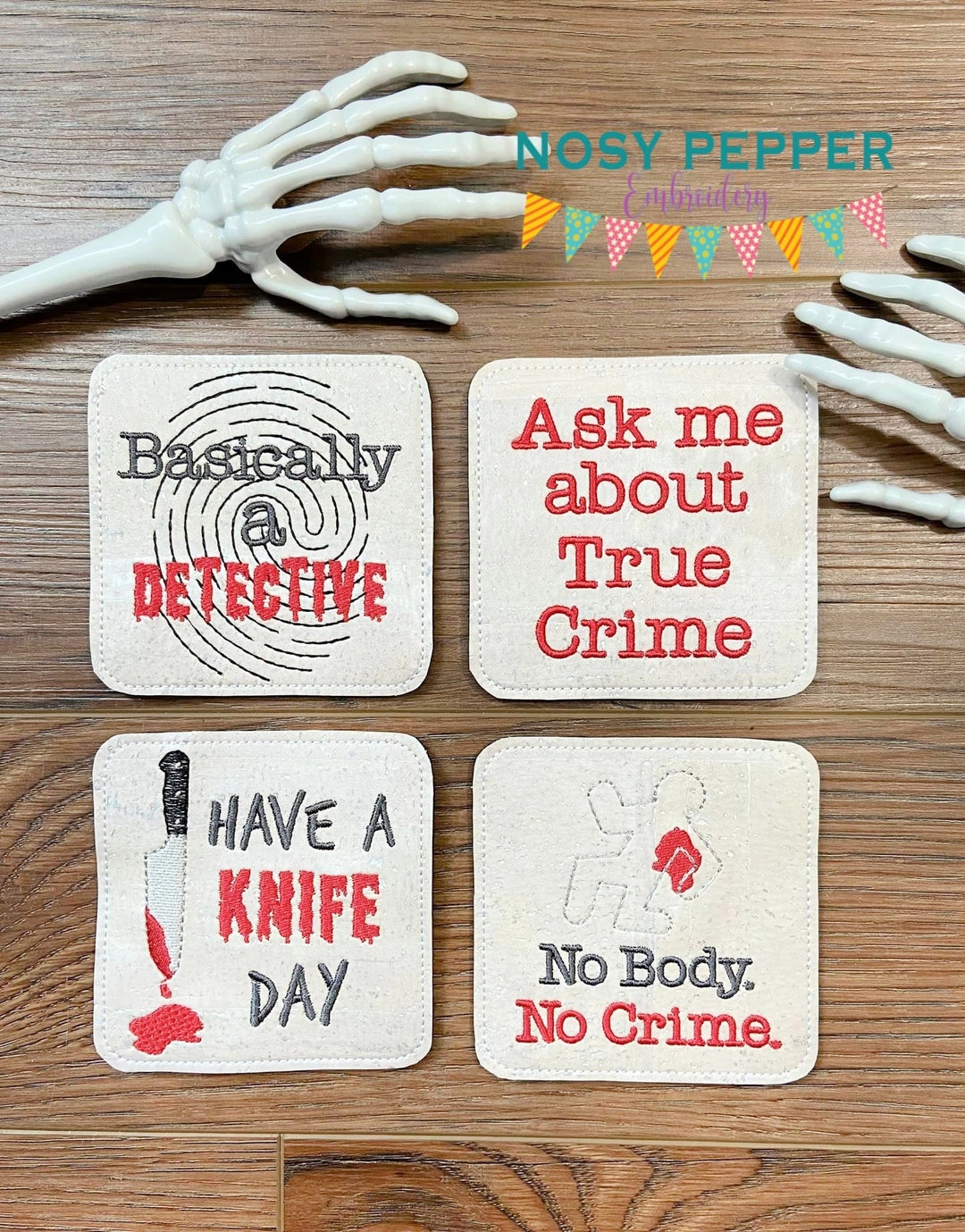 Detective Coaster Set of 4 Embroidery Designs DIGITAL DOWNLOAD 4x4 - Etsy