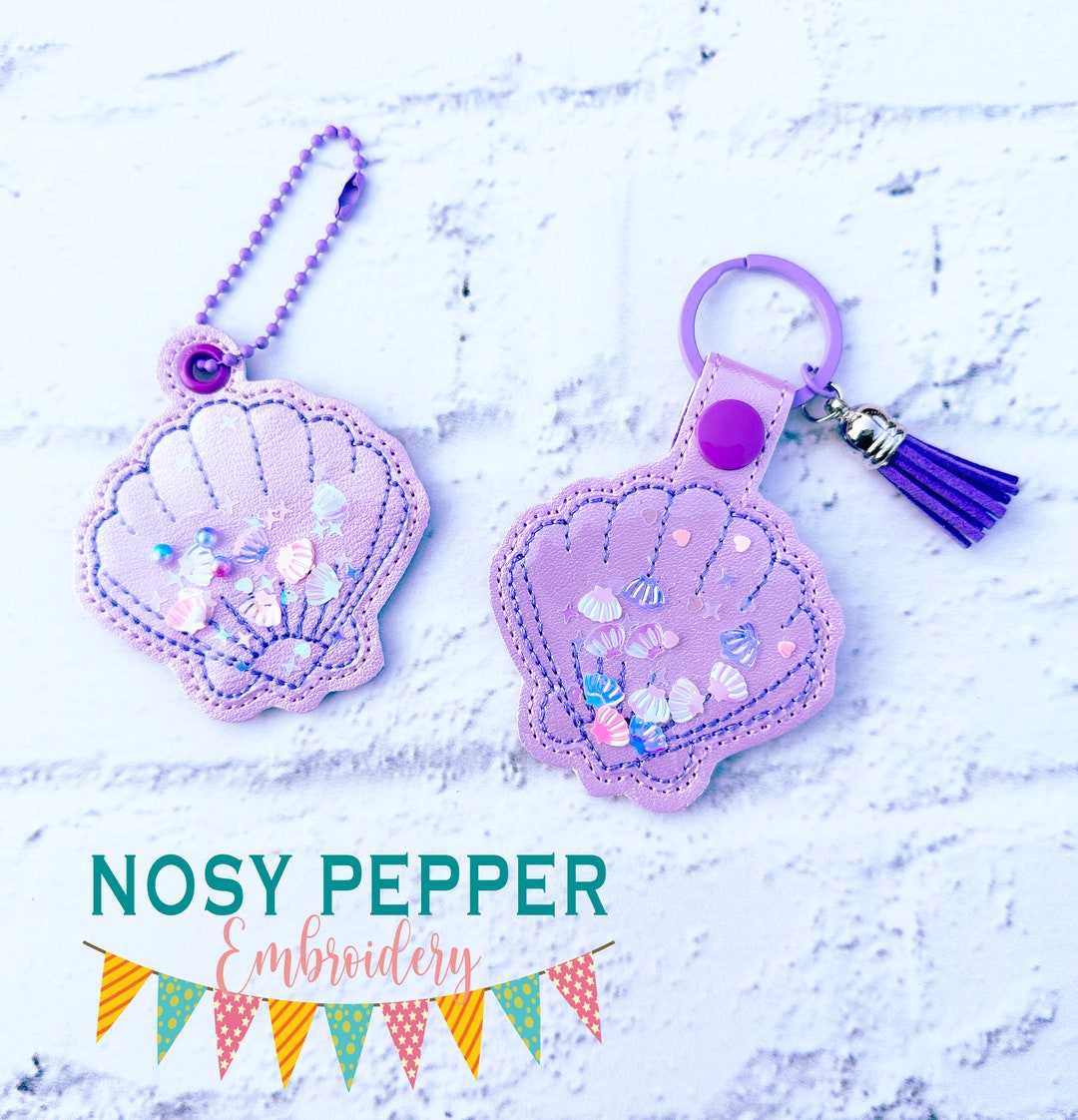 Shell Shaker Snap Tab and Eyelet Fob Machine Embroidery File (single ...