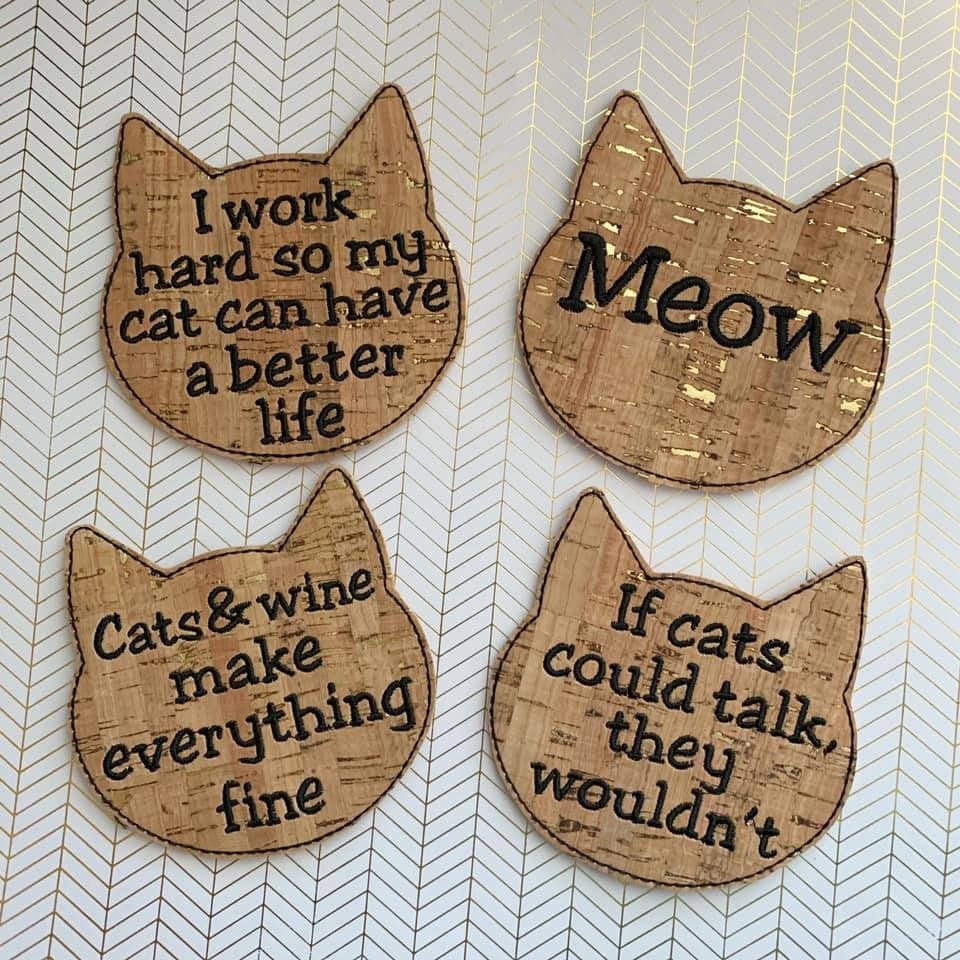 Cat Quotes Coasters Set of 4 Embroidery Designs DIGITAL | Etsy
