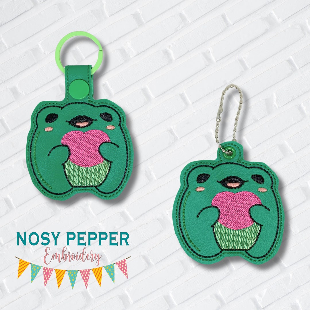 Heart Frog Snap Tab and Eyelet Fob Machine Embroidery File (single and ...