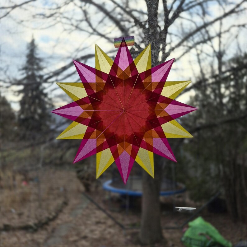 No. 13 - Brilliant Star - Pink and Yellow 16 Point Paper Suncatcher ...
