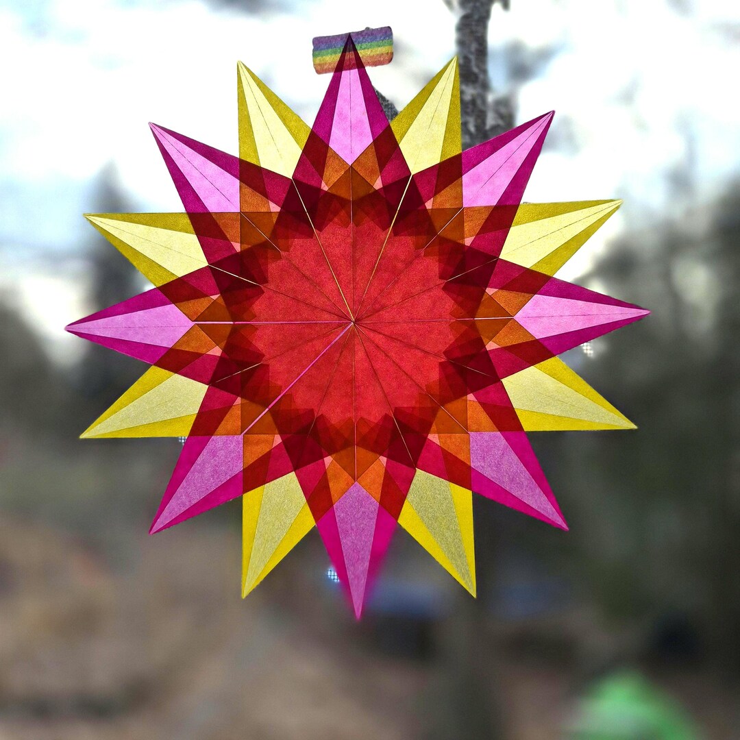 No. 13 - Brilliant Star - Pink and Yellow 16 Point Paper Suncatcher ...