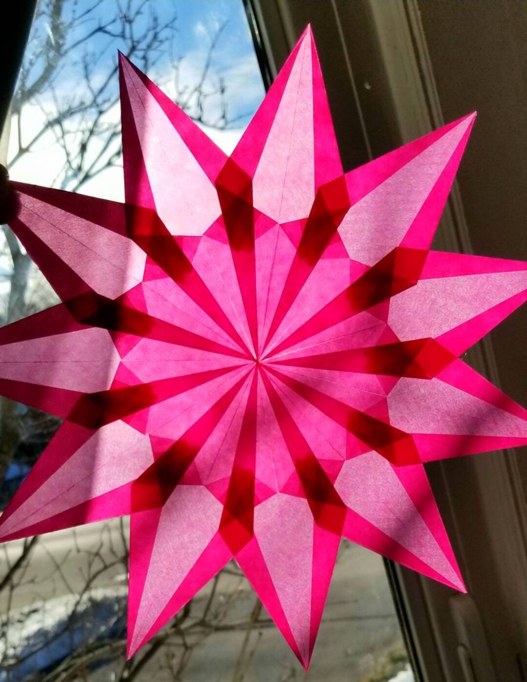 Pink - 11 Point Star - Window Star Origami Suncatcher - Translucent ...
