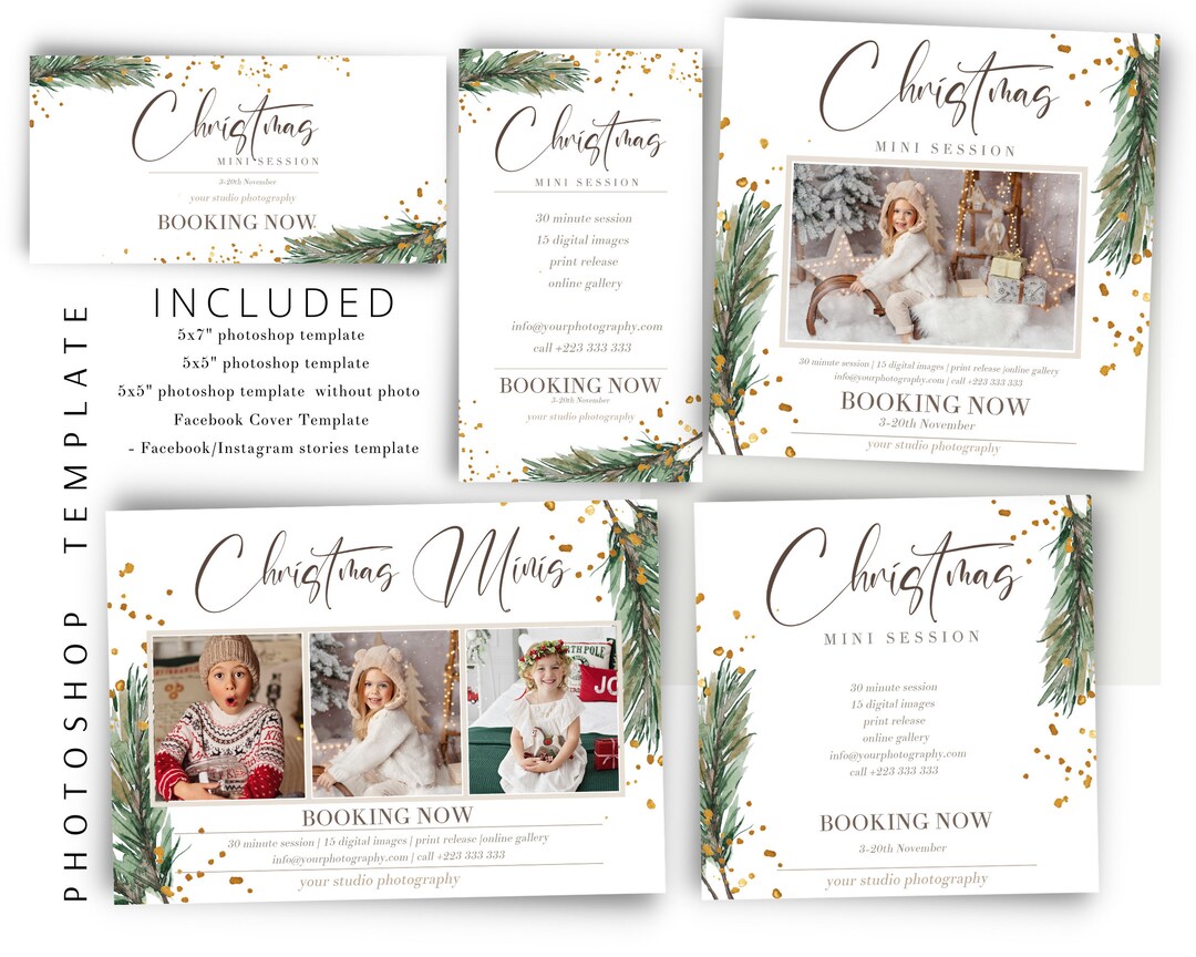 Christmas Mini Session Template Bundle for Photoshop, Christmas Minis ...