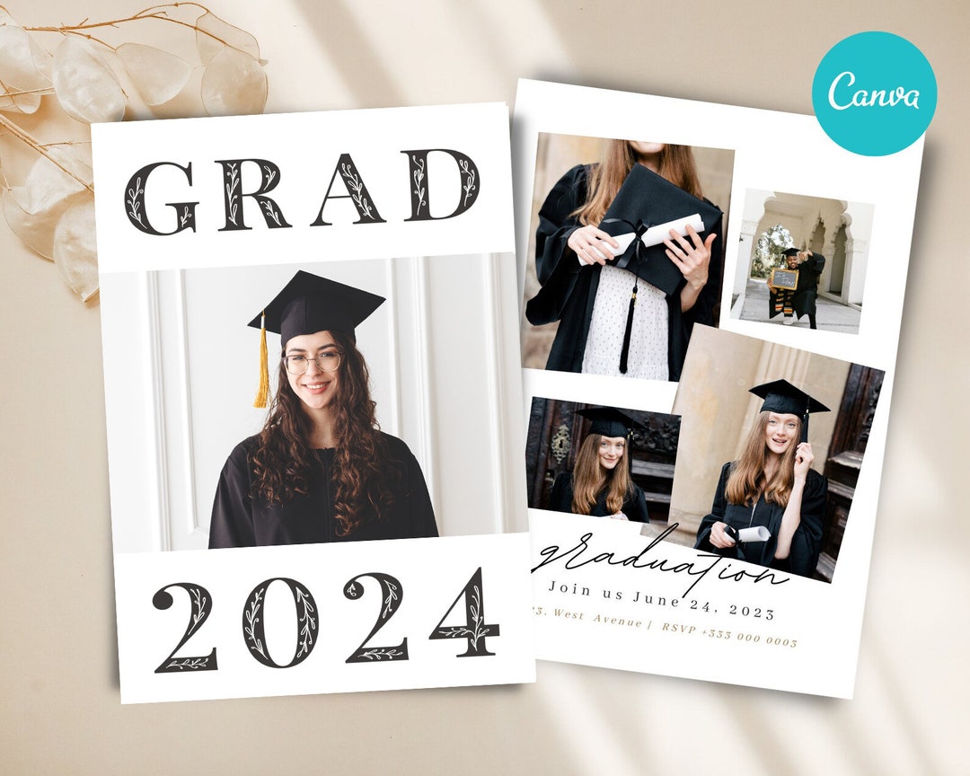 Class of 2024 Graduation Photo Card Template Editable in Canva, Senior ...
