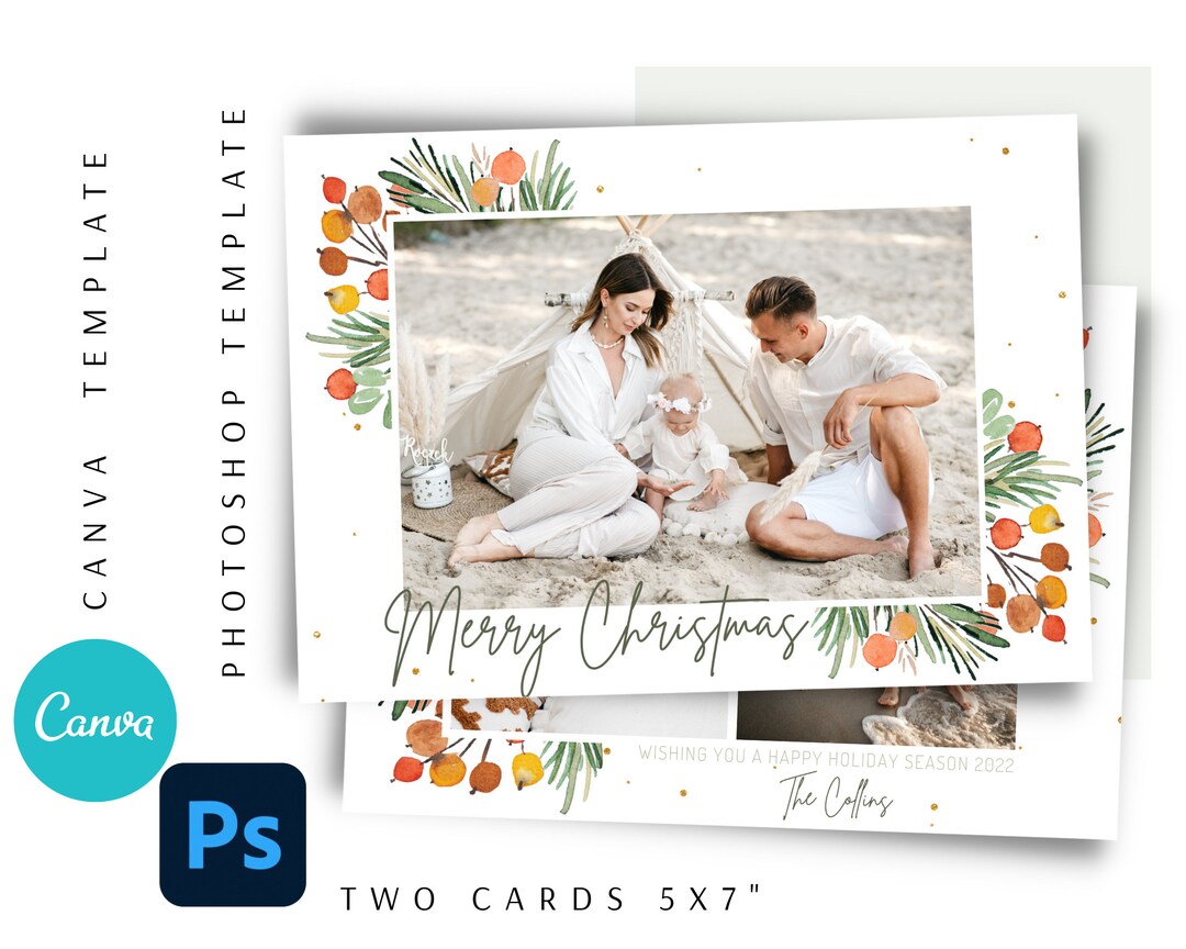 Orange Christmas Card Template PHOTOSHOP or CANVA Template, Watercolor ...