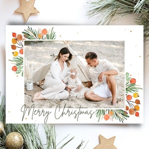 Orange Christmas Card Template PHOTOSHOP or CANVA Template, Watercolor ...