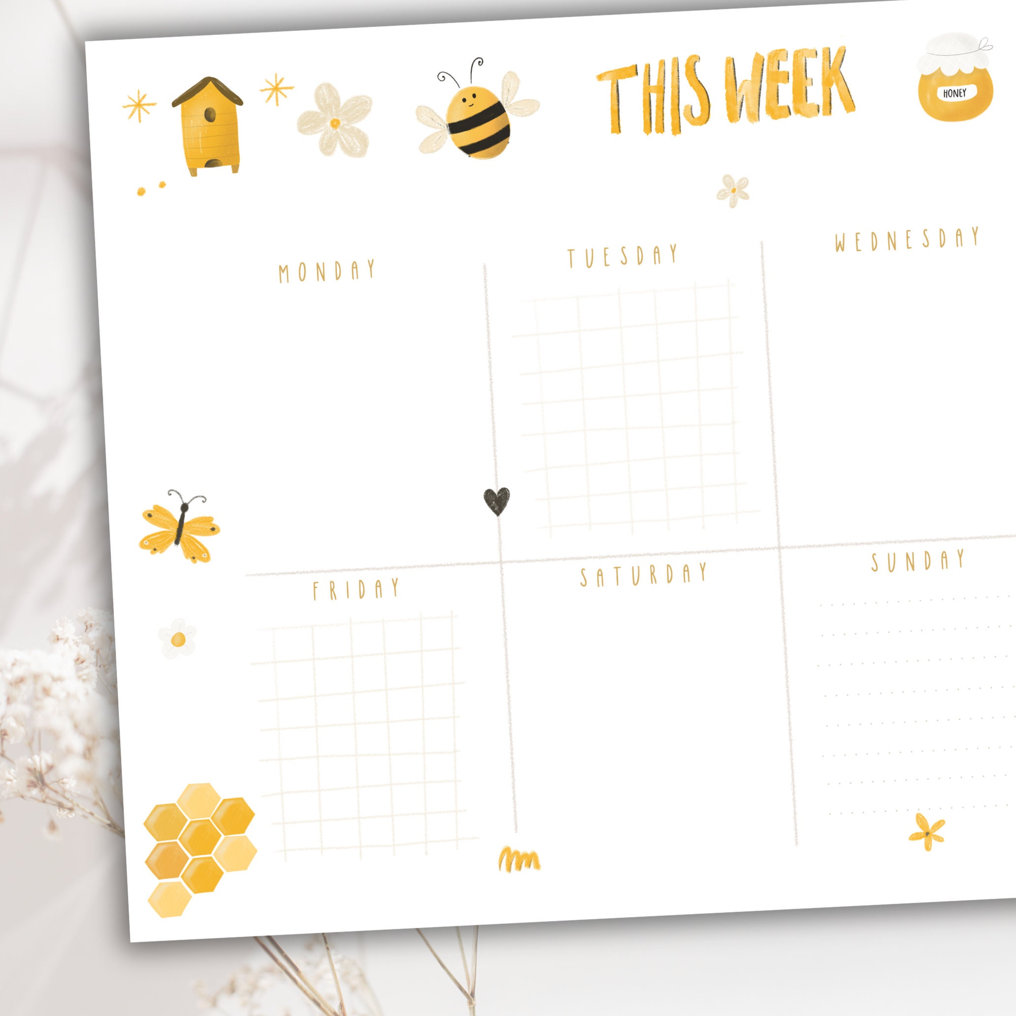 Honey Bee Weekly Planner: Printable Cottagecore Planner (digital ...
