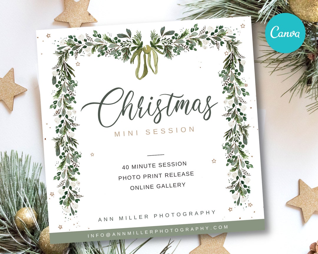 Christmas Garland Mini Session Ad Canva Template Instagram Post, Santa ...