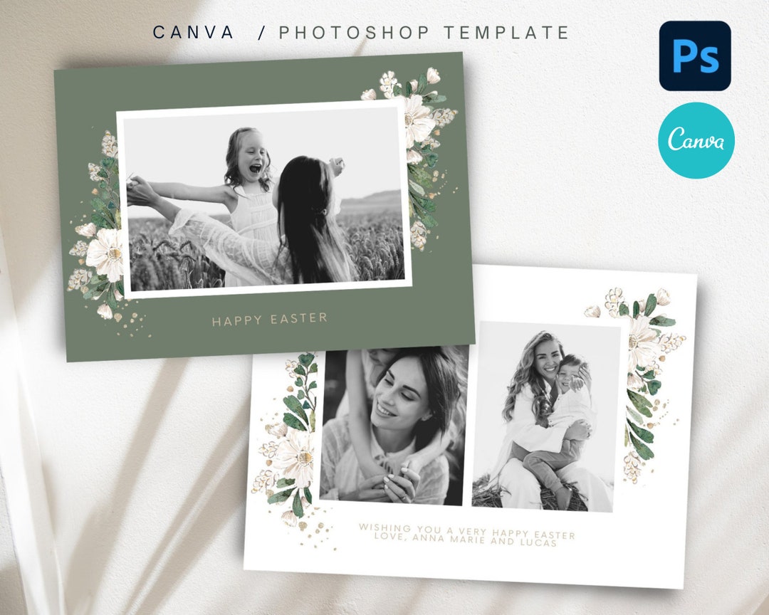 Printable Mothers Day Photo Cards Editable in Canva/photoshop, Green ...