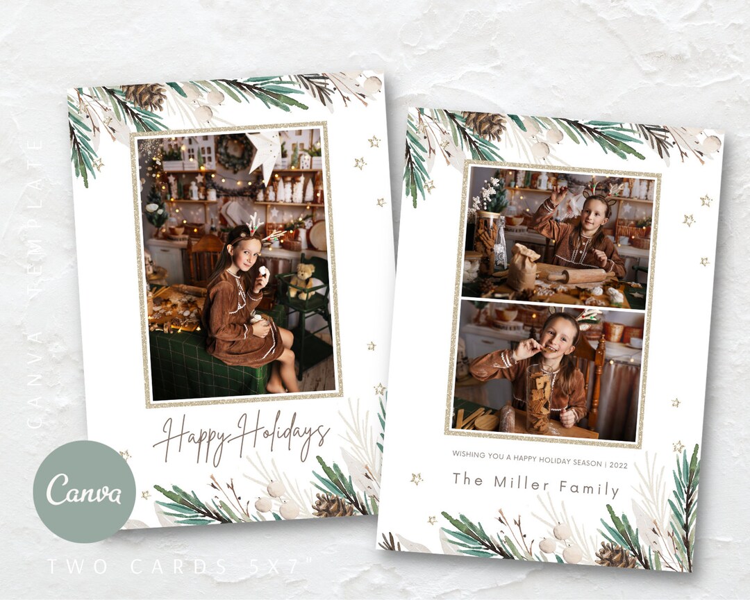 5x7 Photo Christmas Card Template for CANVA, Happy Holiday Cards Photo ...