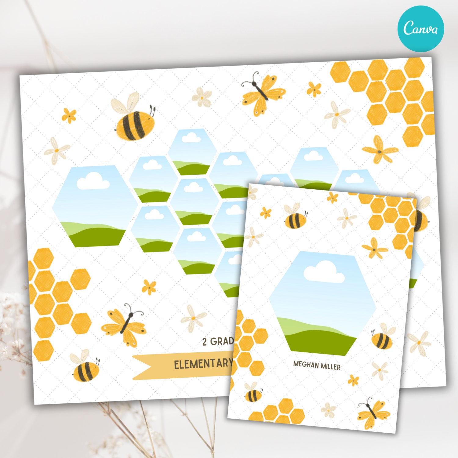 Yellow School Class Composite Template for CANVA, Photo Collage Class ...