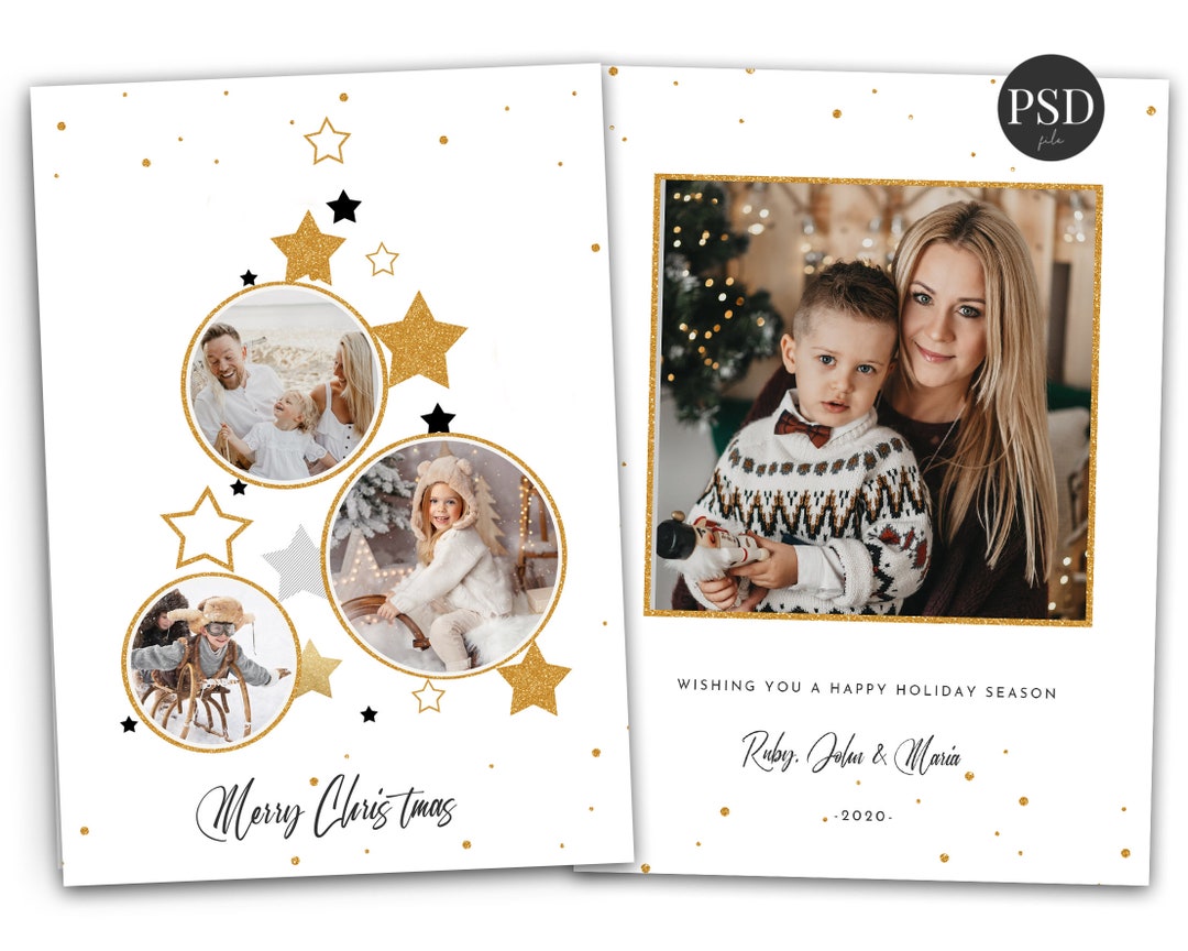 Christmas Tree Photo Collage 5x7 for Photoshop Template, Christmas Card ...