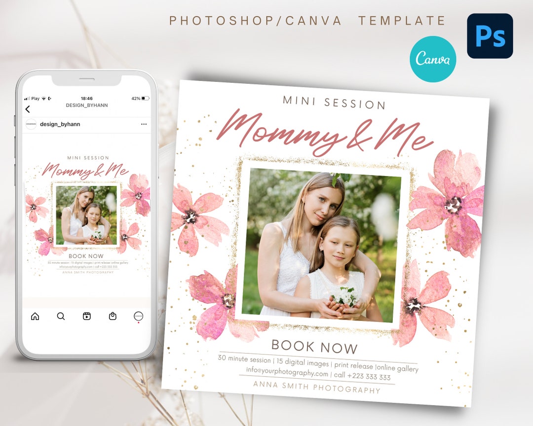 Mommy and Me Photography Flyer PSD Marketing,mothers Day Mini Session ...