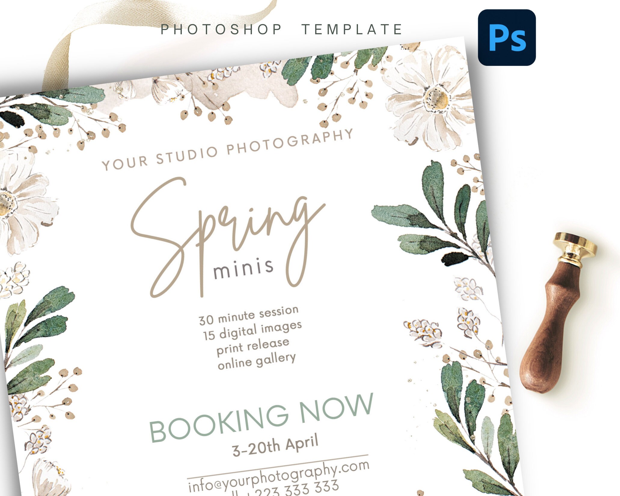 Photography Spring Mini Session Template PSD, Easter Minis Flyer Without Photo, Spring Marketing ...