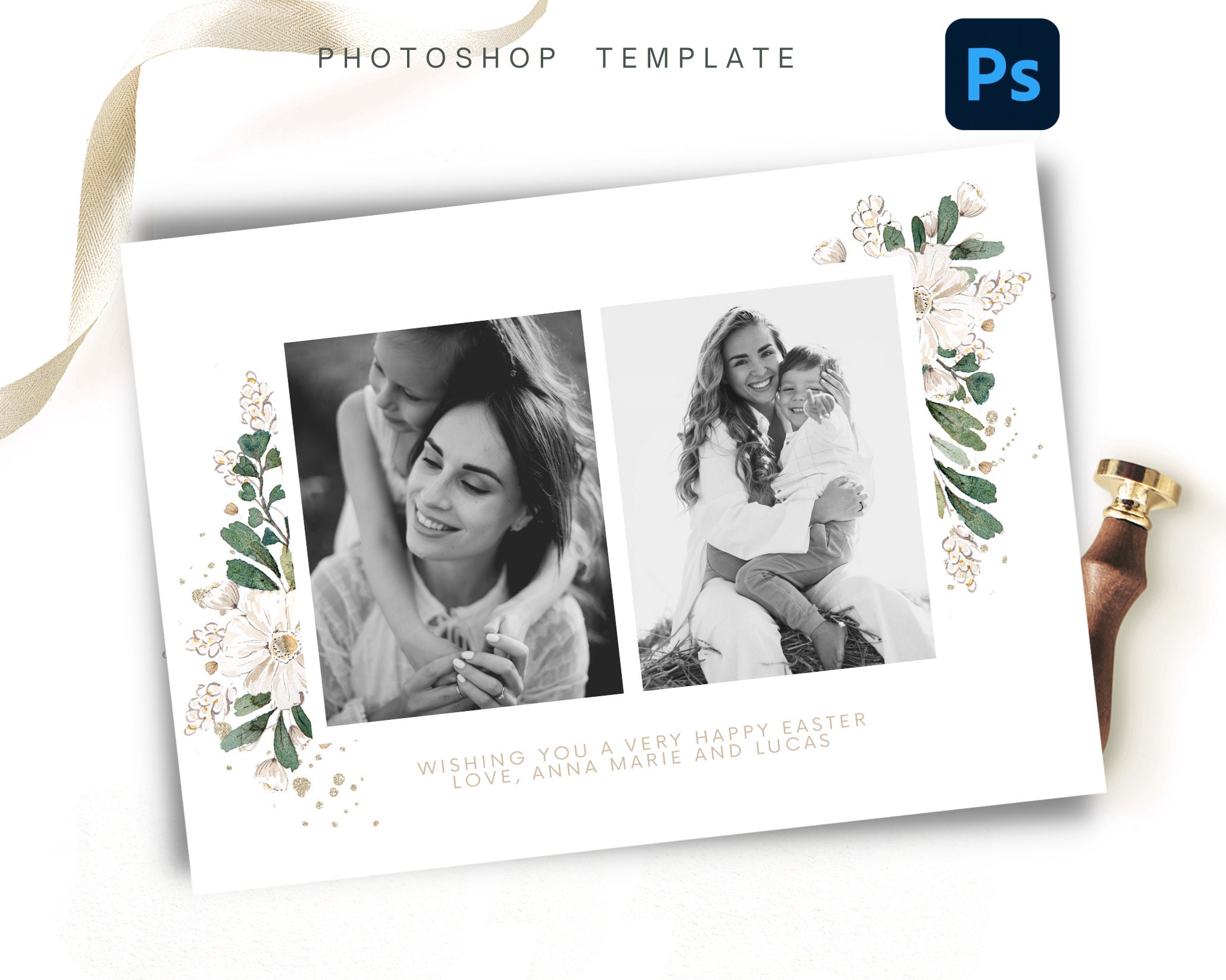 Printable Mothers Day Photo Cards Editable in Canva/photoshop, Green ...
