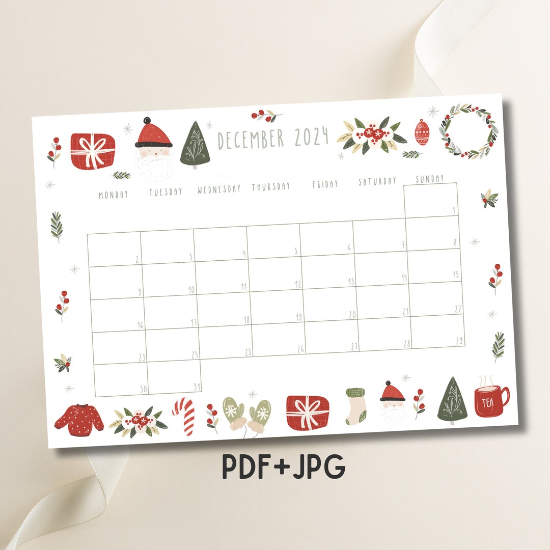 December 2024 Calendar Wall, Monthly Planner 2024, Calendar Printable ...