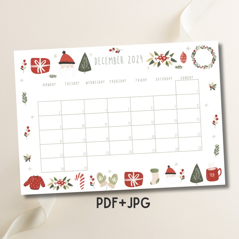 December 2024 Calendar Wall, Monthly Planner 2024, Calendar Printable ...