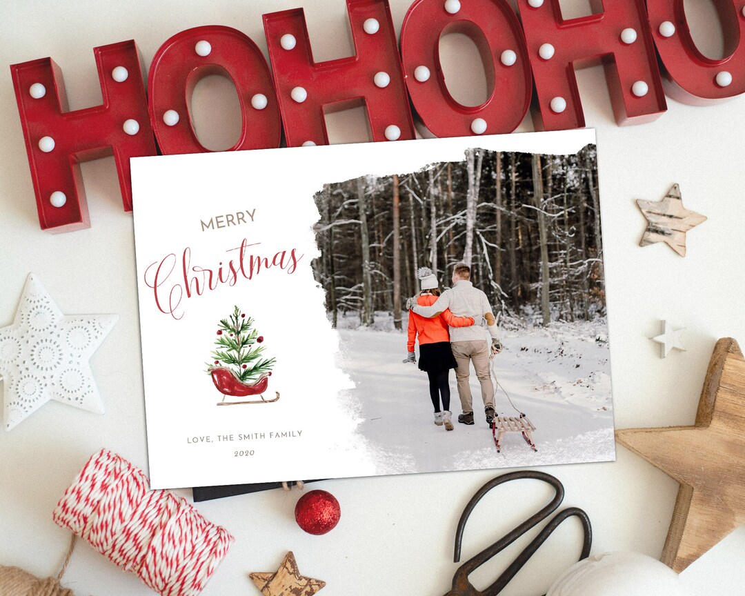 Holiday Card PSD, Editable Christmas Photo Card Template Printable Xmas ...