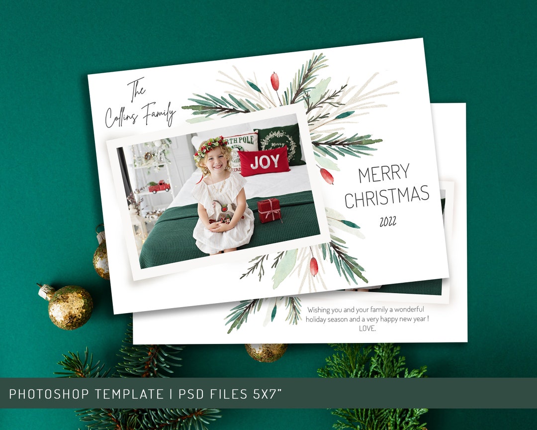 Holiday Cards PSD Editable in Photoshop, Green and Red Christmas Card ...