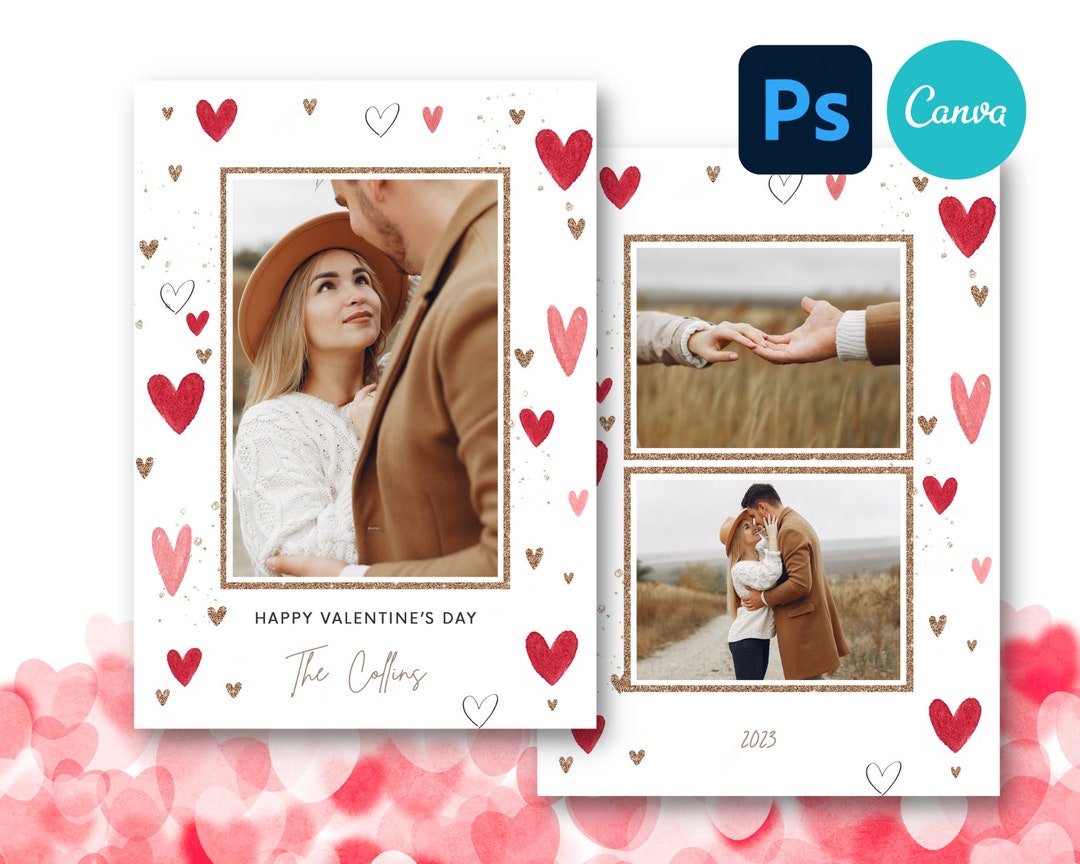 Valentines Day Card Template for Photoshop/canva, DIY Valentines Day ...