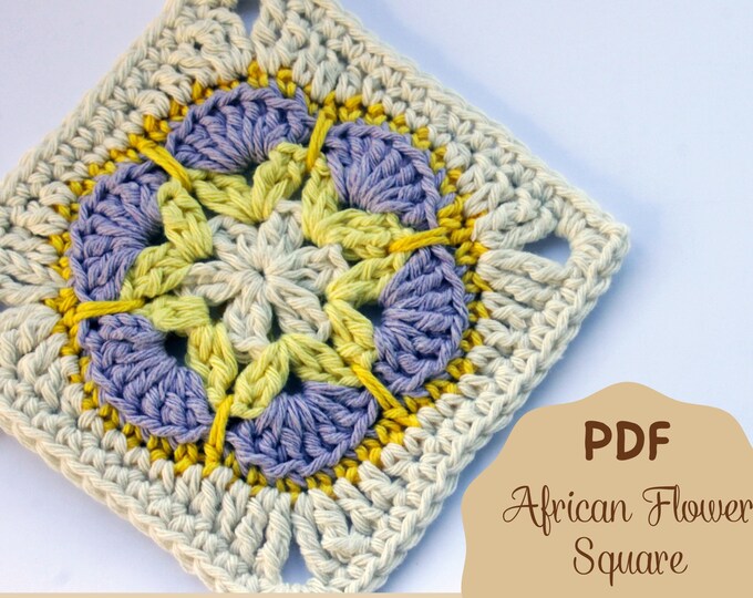 African Flower Square Crochet Pattern, PDF Pattern, Motif for Blankets ...
