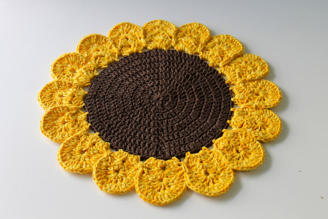Crochet Pattern Sunflower Doily - PDF, Sunflower Doily, Sunflower Table ...