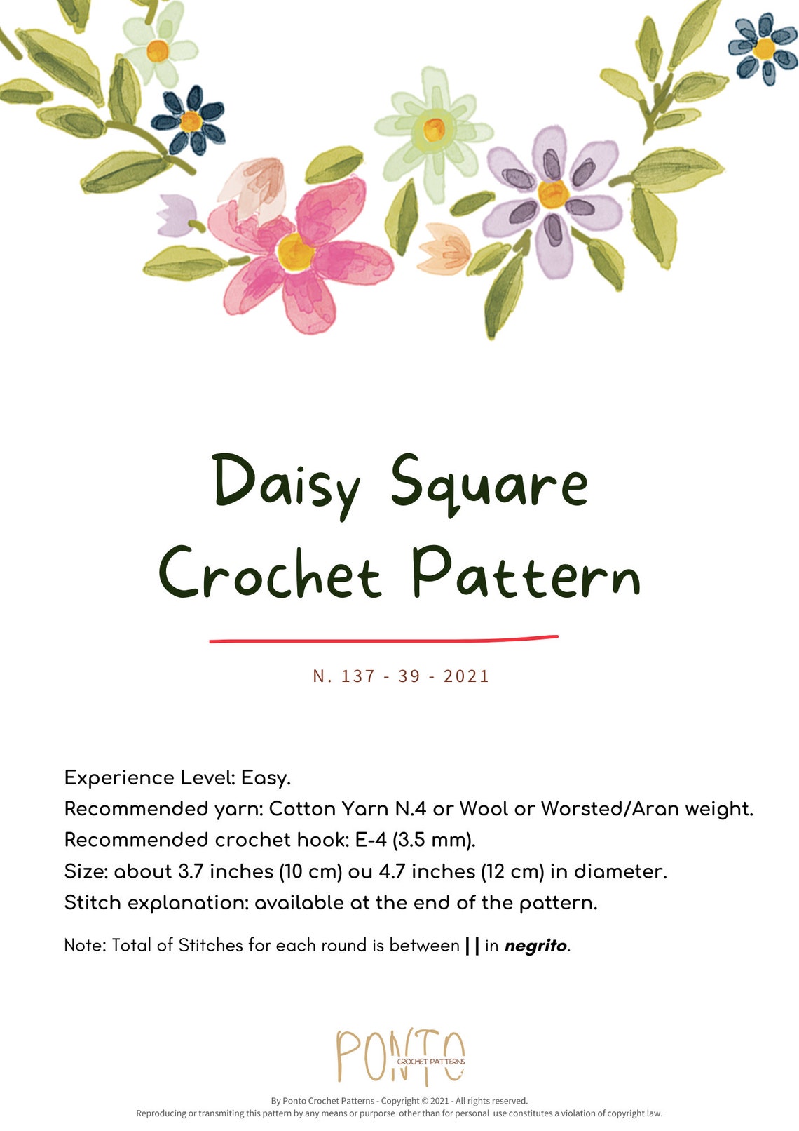 Crochet Pattern Daisy Square, PDF Pattern, Two Size Options, Granny ...