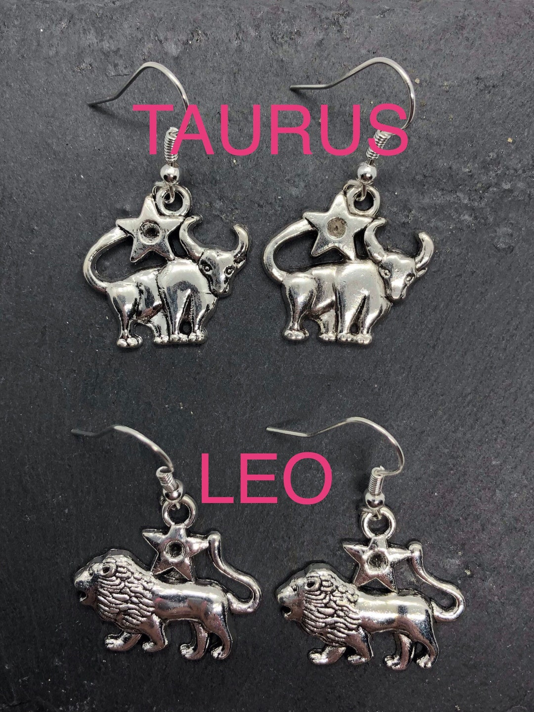 Star Sign Silver Plated Drop Earrings - Etsy
