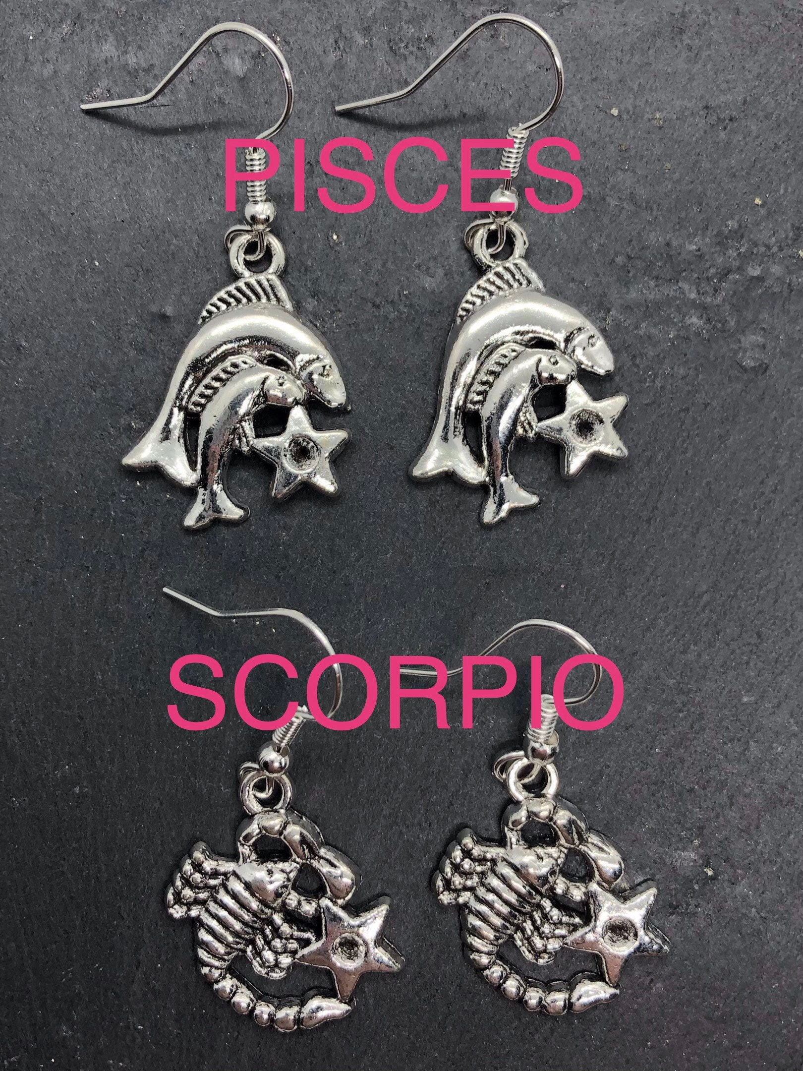 Star Sign Silver Plated Drop Earrings - Etsy