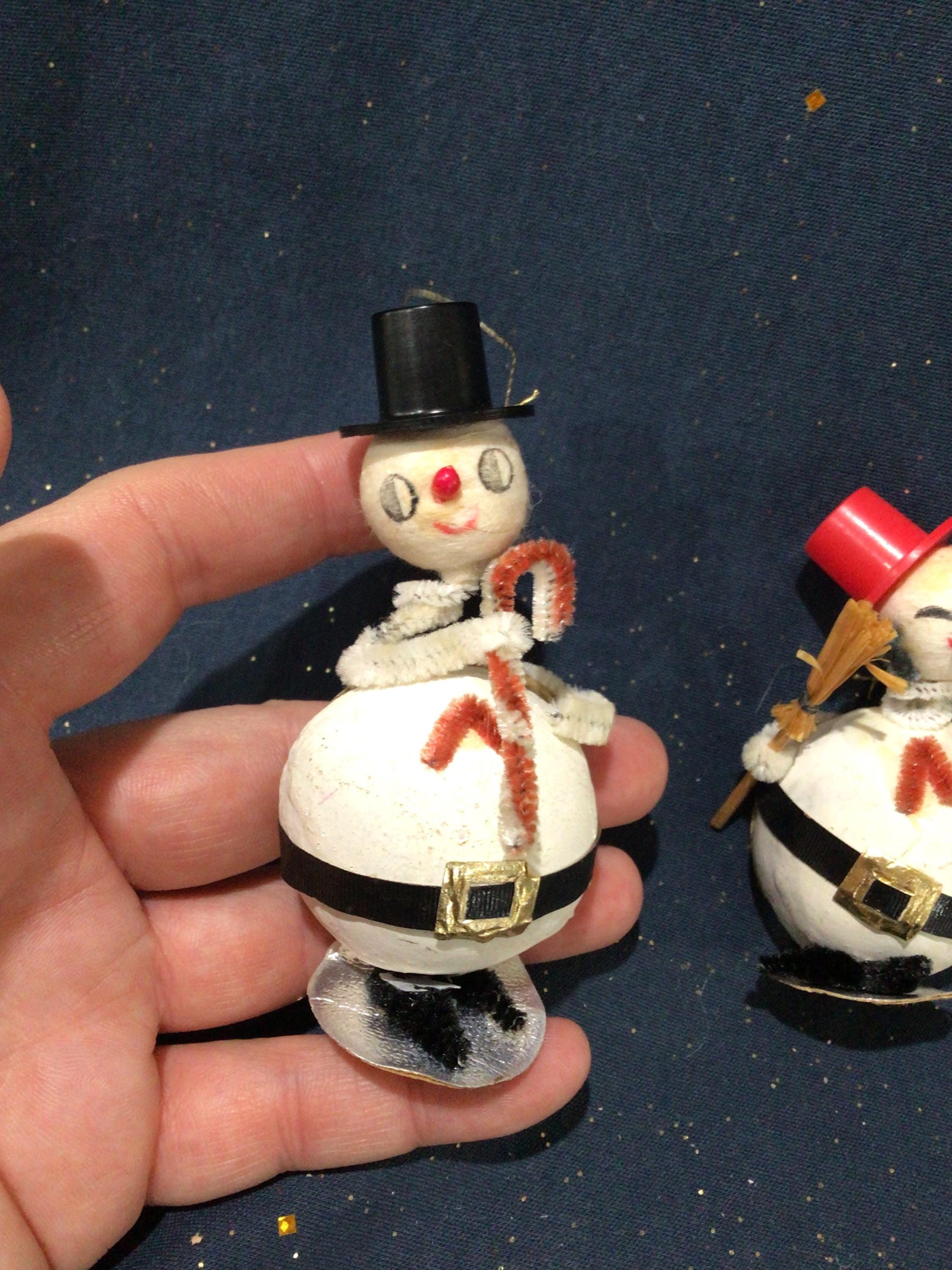 Vintage Pair of Mid-century Spun Cotton Bobble Head Snowman Christmas ...