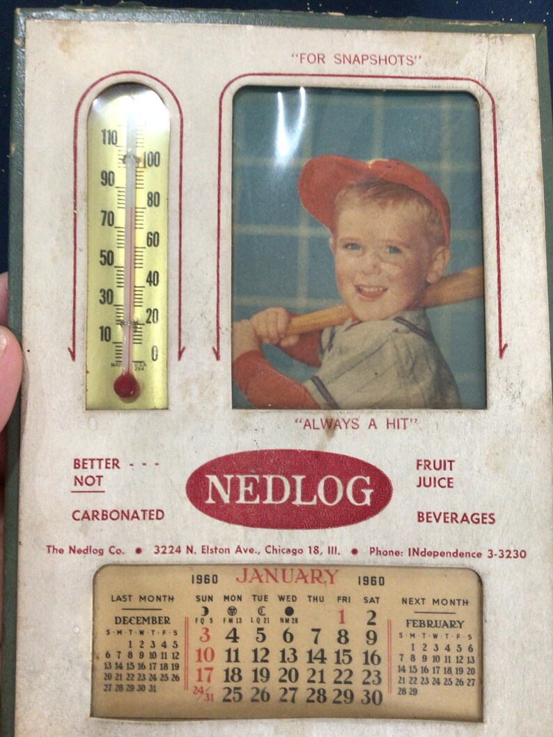 Vintage NEDLOG Beverages 1960s Calendar Frame and Thermostat - Etsy