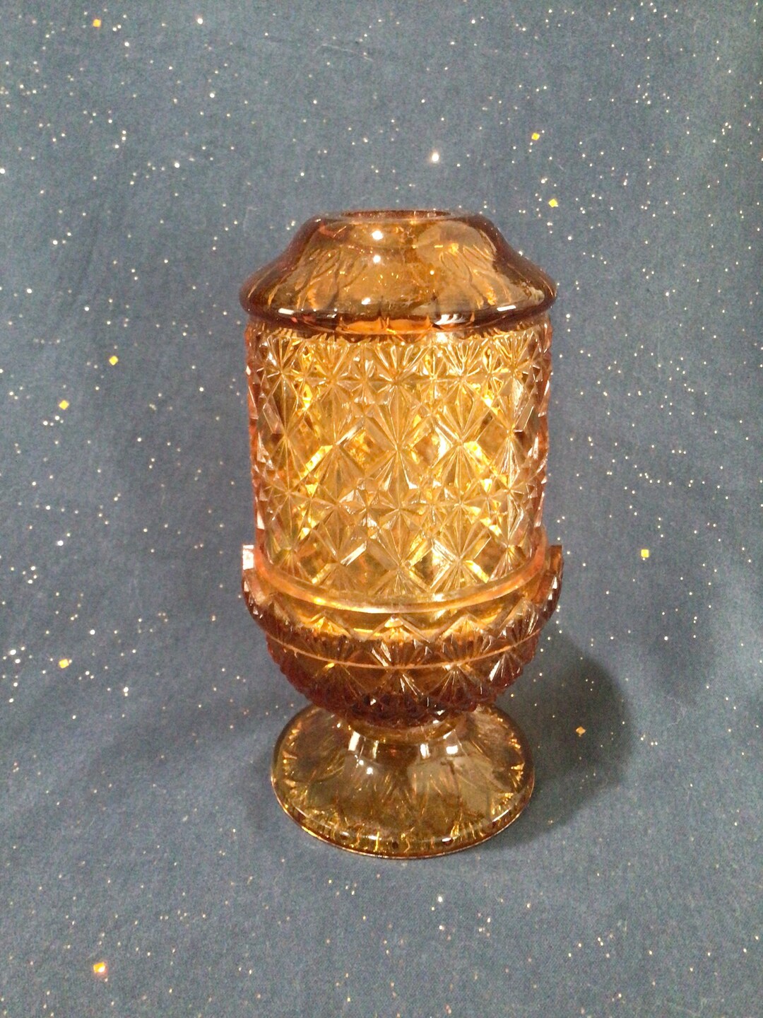 Gorgeous Rare Vintage Fenton Amber Glass Cut and Block Fairy Lamp - Etsy