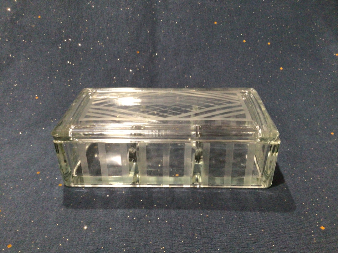 Lovely Art Deco Etched Glass Cigarette Box - Etsy