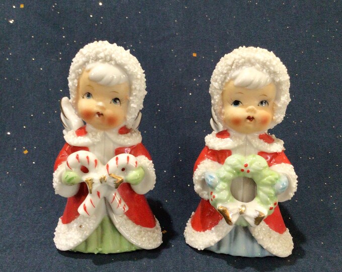 Vintage Pair of ENESCO Angel Figurines Christmas 1950 MCM Retro Kitsch ...