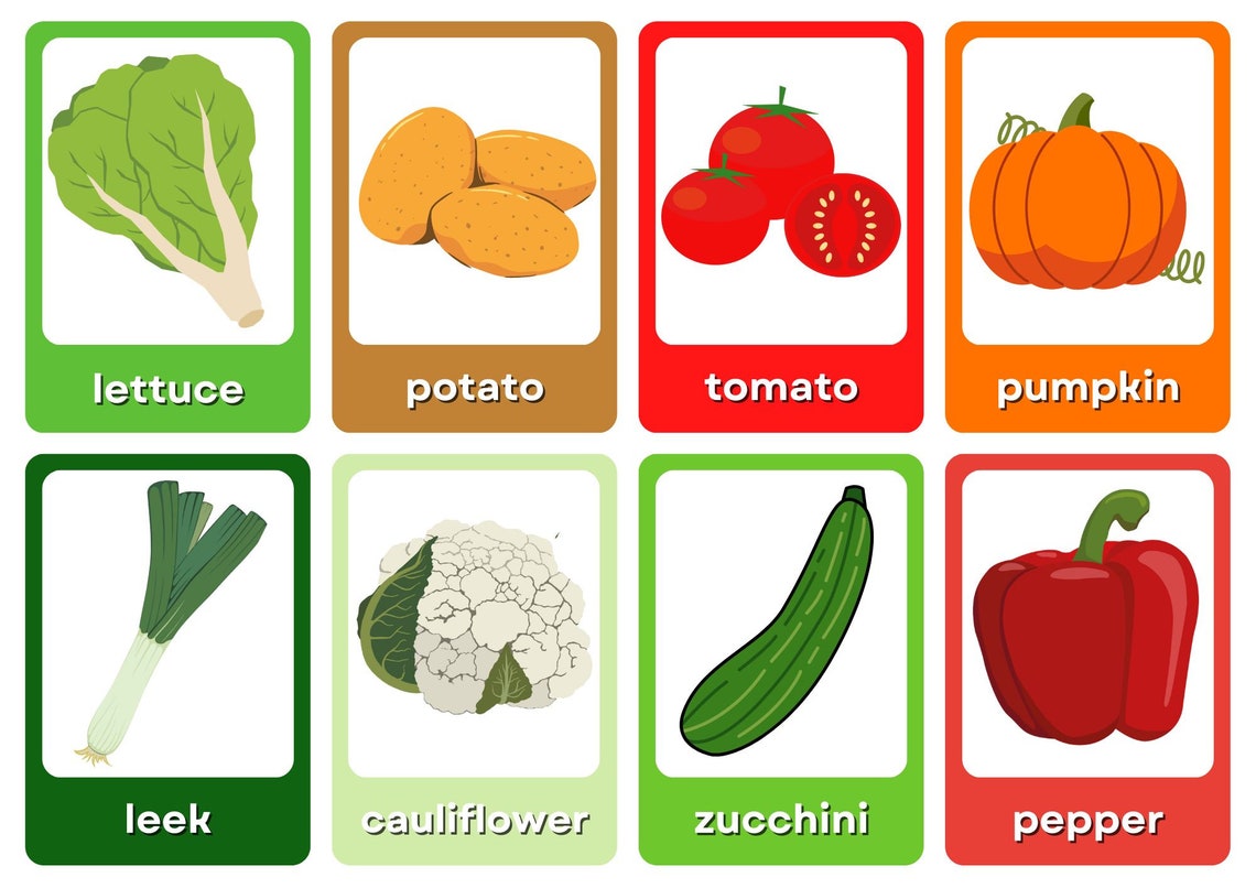 Printable Vegetable Flashcards Printable Colorful Vegetable - Etsy