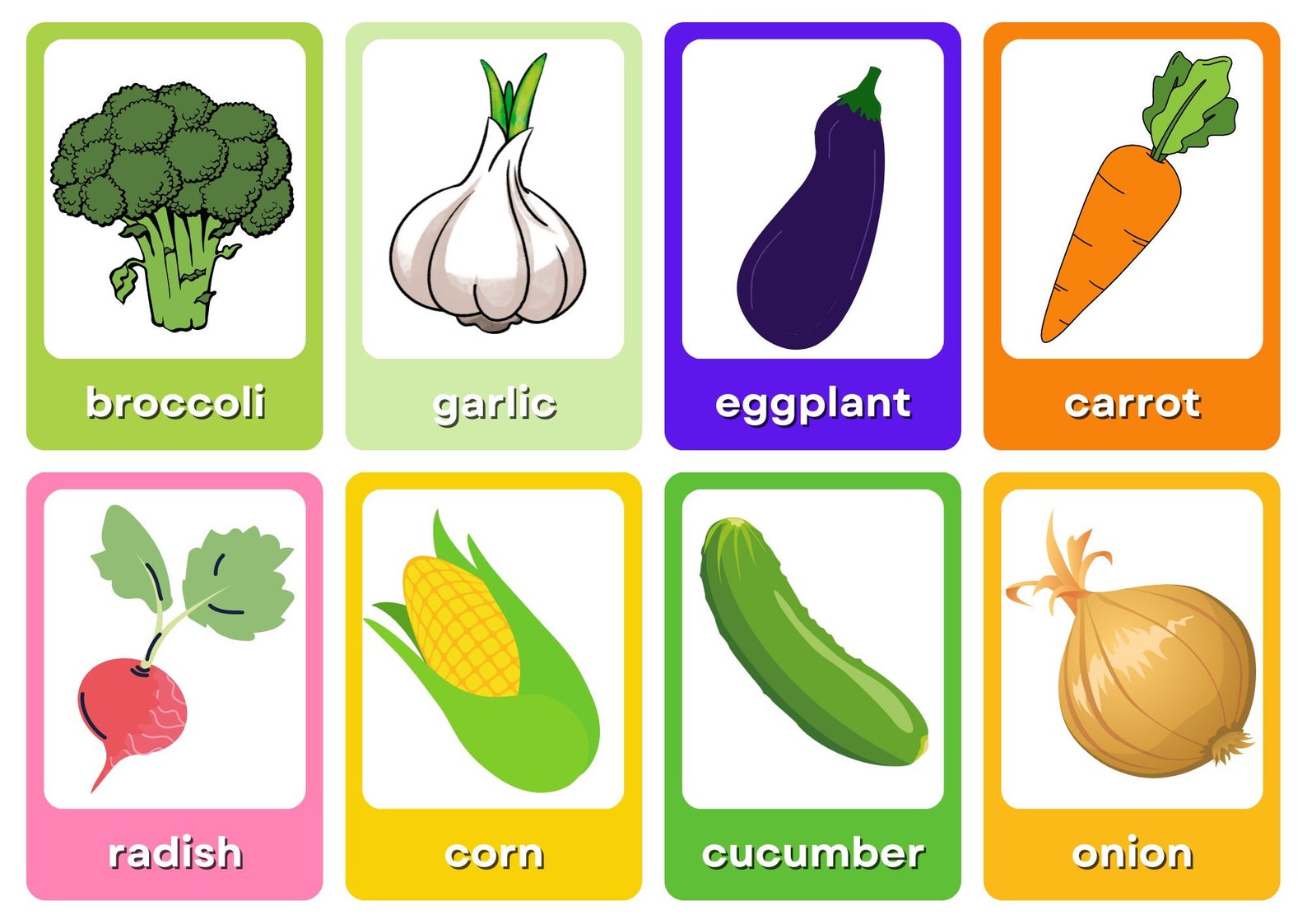 Printable Vegetable Flashcards Printable Colorful Vegetable - Etsy