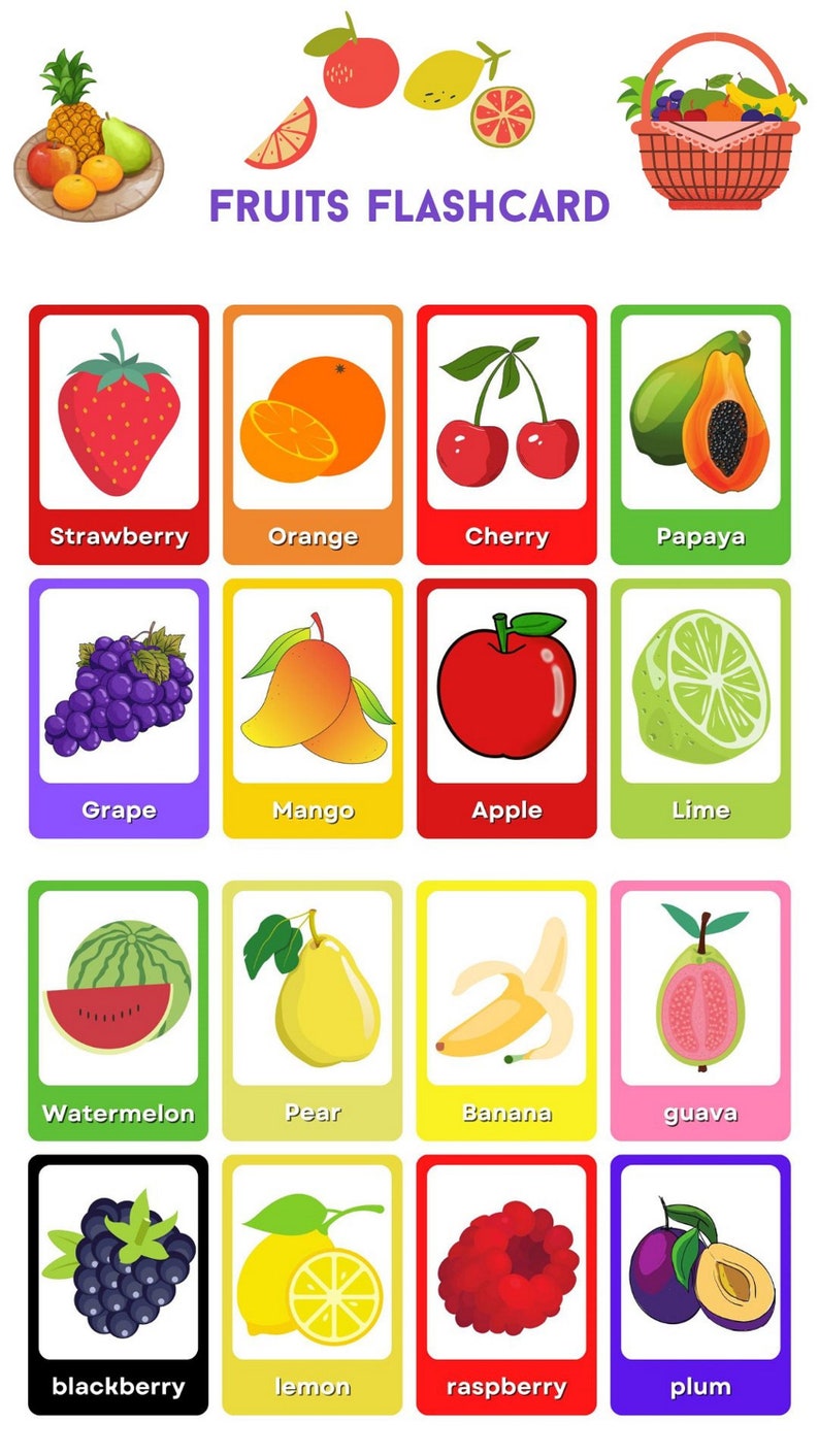 Printable Fruit Flashcards Printable Colorful Fruits Flashcards ...