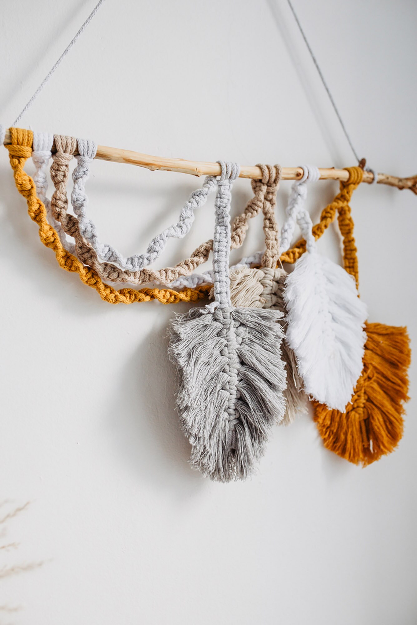 Feather Macrame Wall Hanging Boho Style Decoration, Tapestry Wall Decor ...