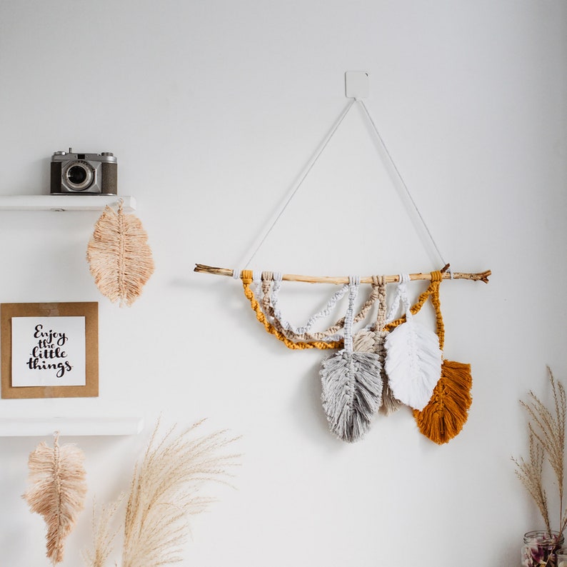 Feather Macrame Wall Hanging Boho Style Decoration, Tapestry Wall Decor ...