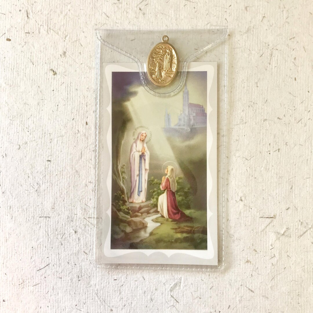 Our Lady of Lourdes Prayer Card With Medal / St Bernadette / Notre Dame / Marian Devotion ...