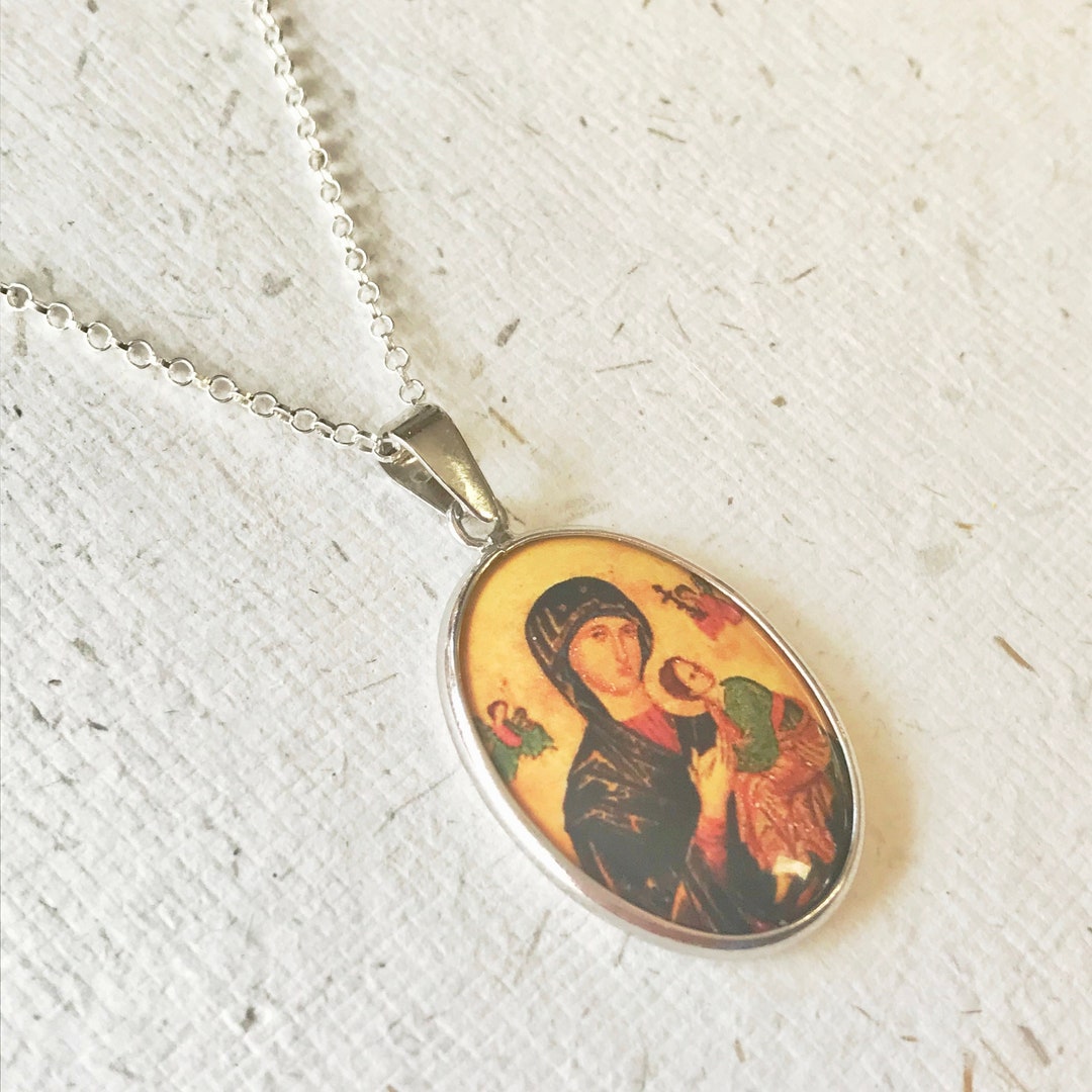 Our Lady of Perpetual Help Porcelain and Sterling Silver Necklace ...