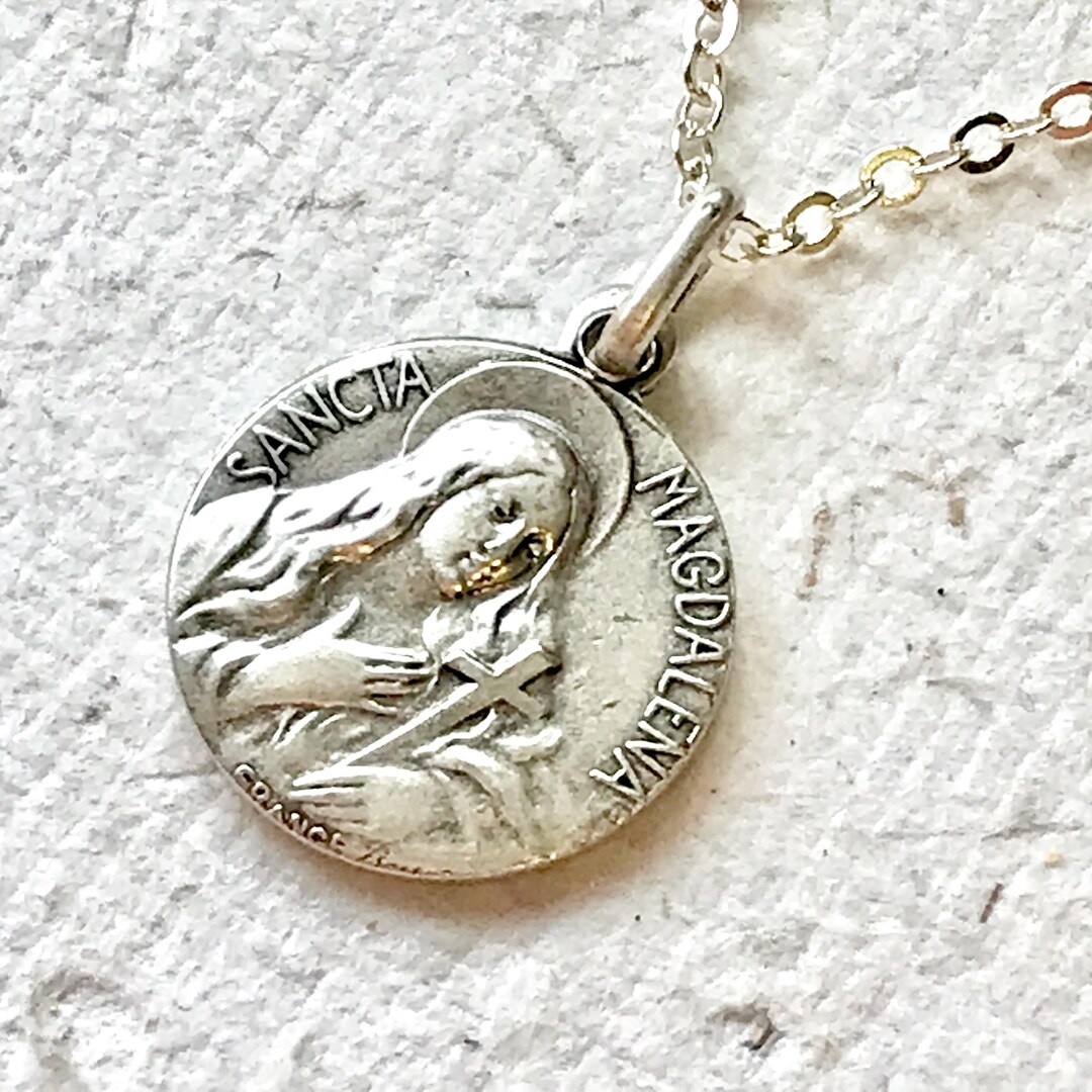 Vintage Mary Magdalene Religious Medal Necklace / Marie Madeleine ...