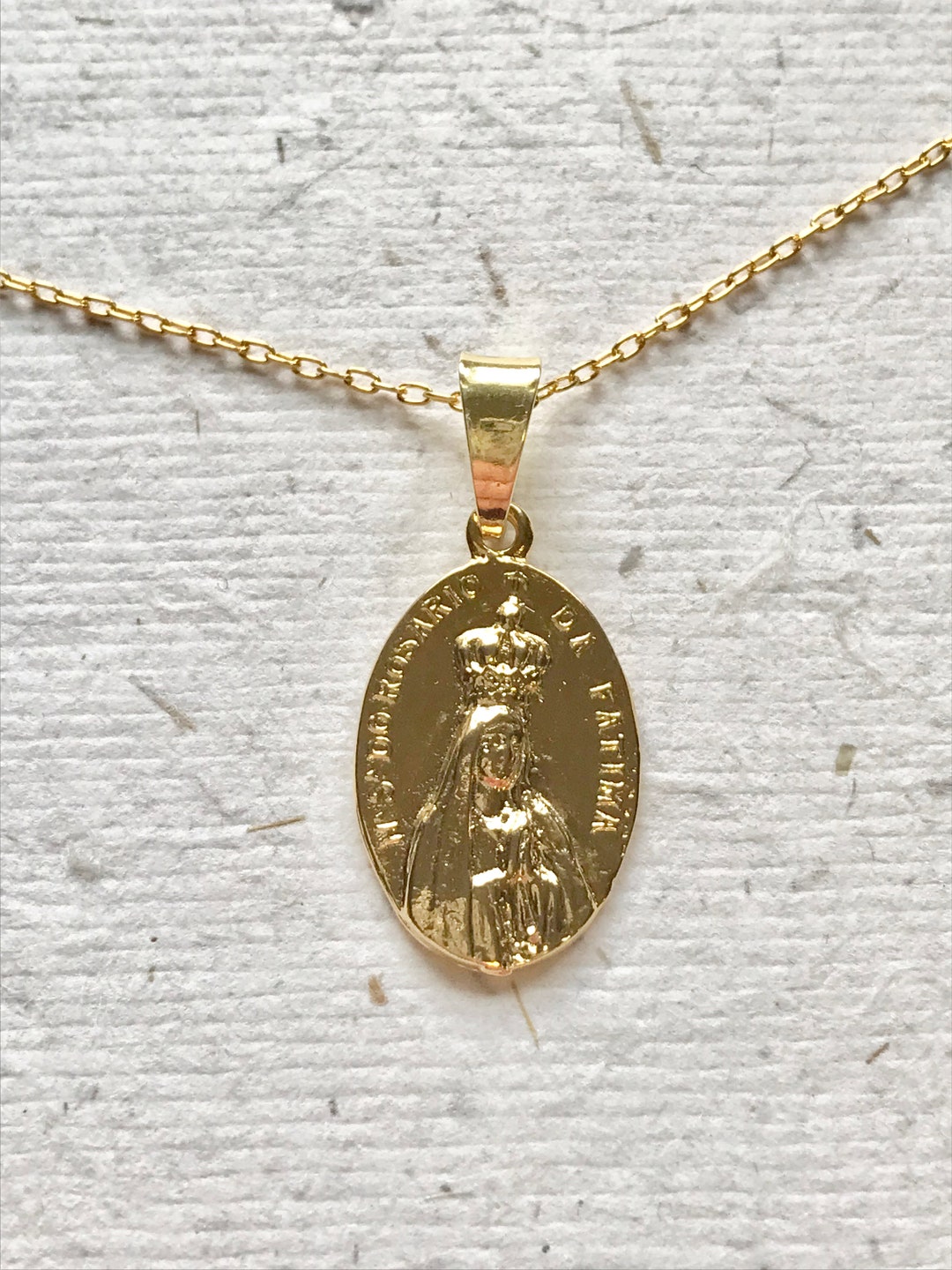 Our Lady of Fatima Gold Vermeil Petite Necklace / Holy Mother / Ave ...