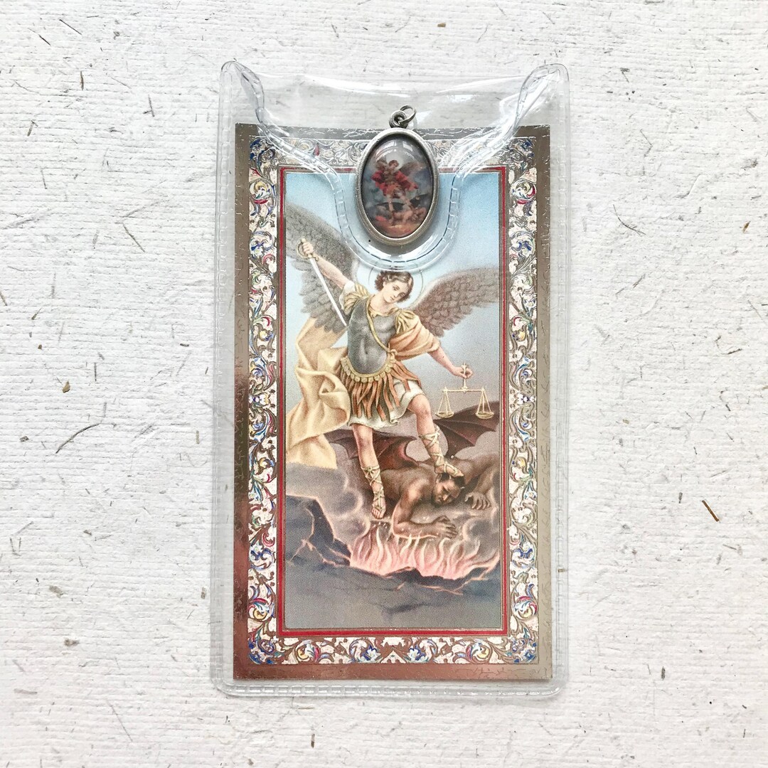 Saint Michael the Archangel Prayer Card With Picture Medal / Prayer ...