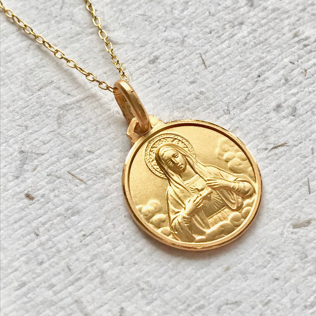 Sacred Heart of Mary Gold Vermeil Necklace / Beloved Mother / Marian ...