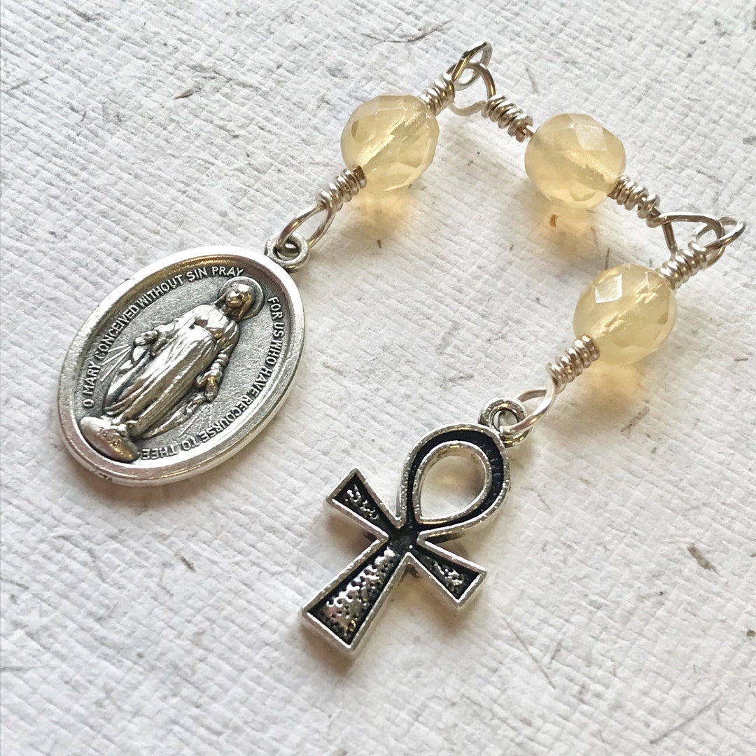 Miraculous Medal Trinity Beads With Ankh / 3 Bead Chaplet / Rosary ...