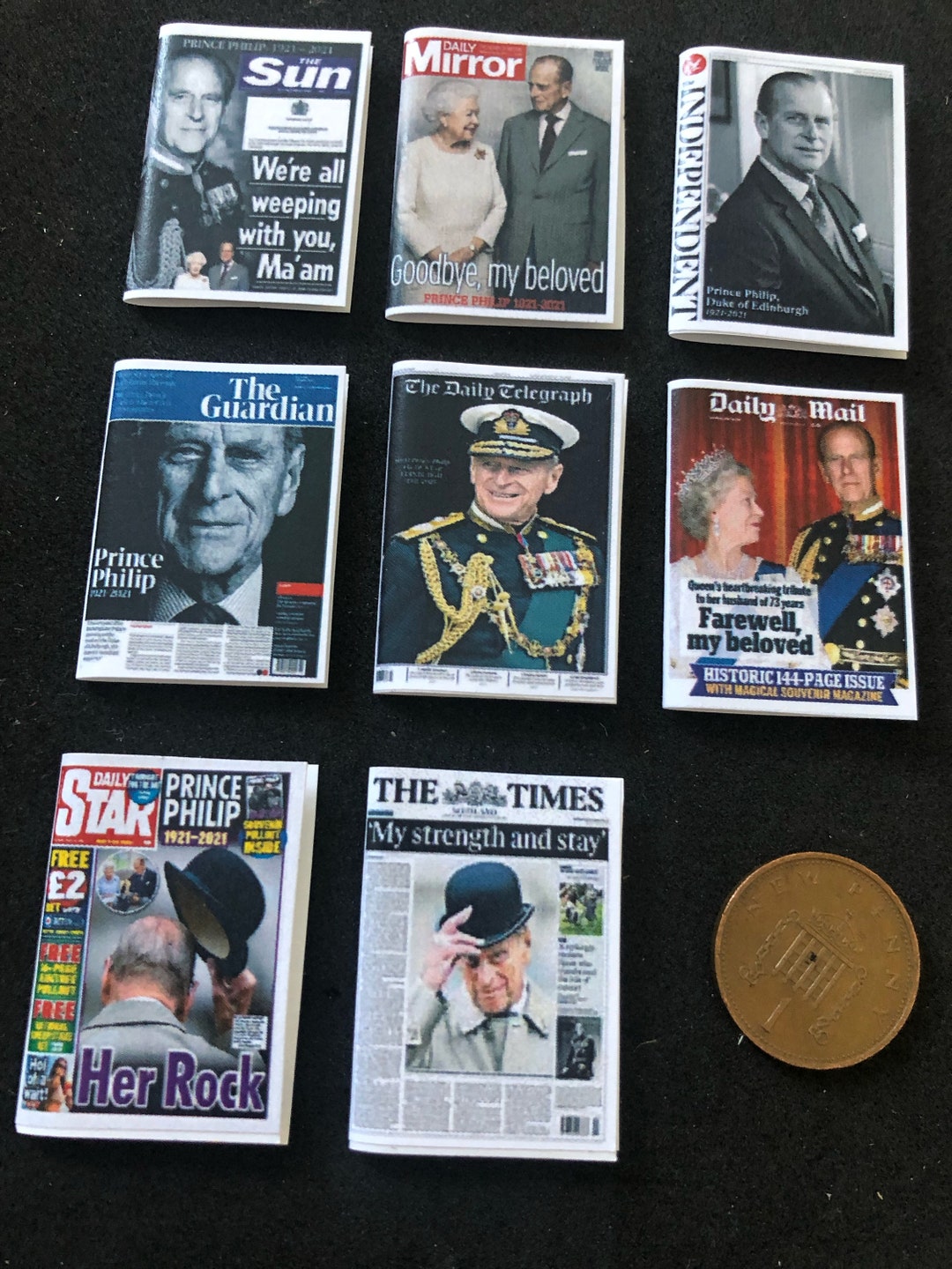 Prince Phillip Duke of Edinburgh Newspapers X 8. 1:12 Scale for Dolls ...